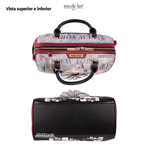 Nicole Lee Success in New York Medium Boston Bag, Embellished NYC City Vegan Leather Doctor Bag with Optional Crossbody Strap