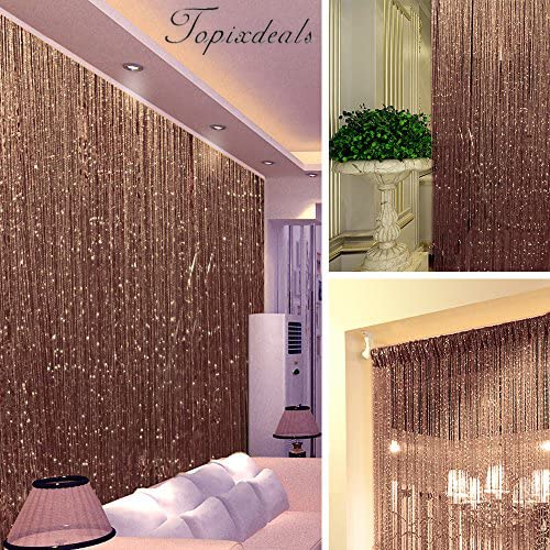 Topixdeals Door Fringe Curtain,Door Curtains,Rare Flat Silver Ribbon Door String Curtain Thread Fringe Window Panel Room Divider Cute Strip Tassel Party Events (1 Pack, Dark-Brown)