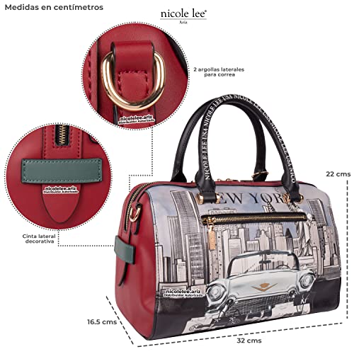Nicole Lee Success in New York Medium Boston Bag, Embellished NYC City Vegan Leather Doctor Bag with Optional Crossbody Strap