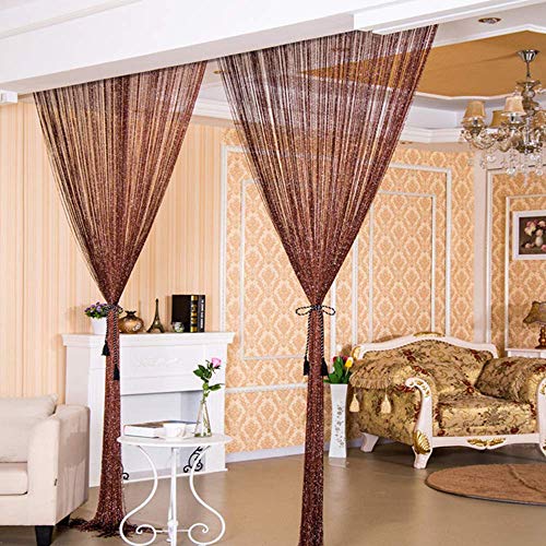 Topixdeals Door Fringe Curtain,Door Curtains,Rare Flat Silver Ribbon Door String Curtain Thread Fringe Window Panel Room Divider Cute Strip Tassel Party Events (1 Pack, Dark-Brown)