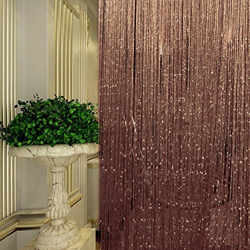 Topixdeals Door Fringe Curtain,Door Curtains,Rare Flat Silver Ribbon Door String Curtain Thread Fringe Window Panel Room Divider Cute Strip Tassel Party Events (1 Pack, Dark-Brown)
