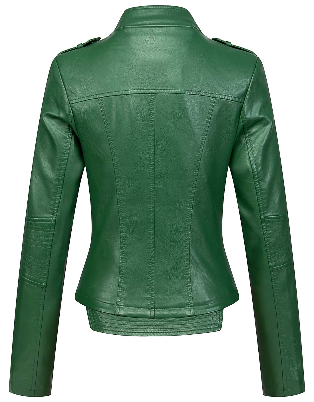 chouyatou Women's Candy Color Asymmetric Zip Slim Faux Leather Cropped Moto Jacket (X-Large, Green)