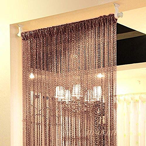 Topixdeals Door Fringe Curtain,Door Curtains,Rare Flat Silver Ribbon Door String Curtain Thread Fringe Window Panel Room Divider Cute Strip Tassel Party Events (1 Pack, Dark-Brown)