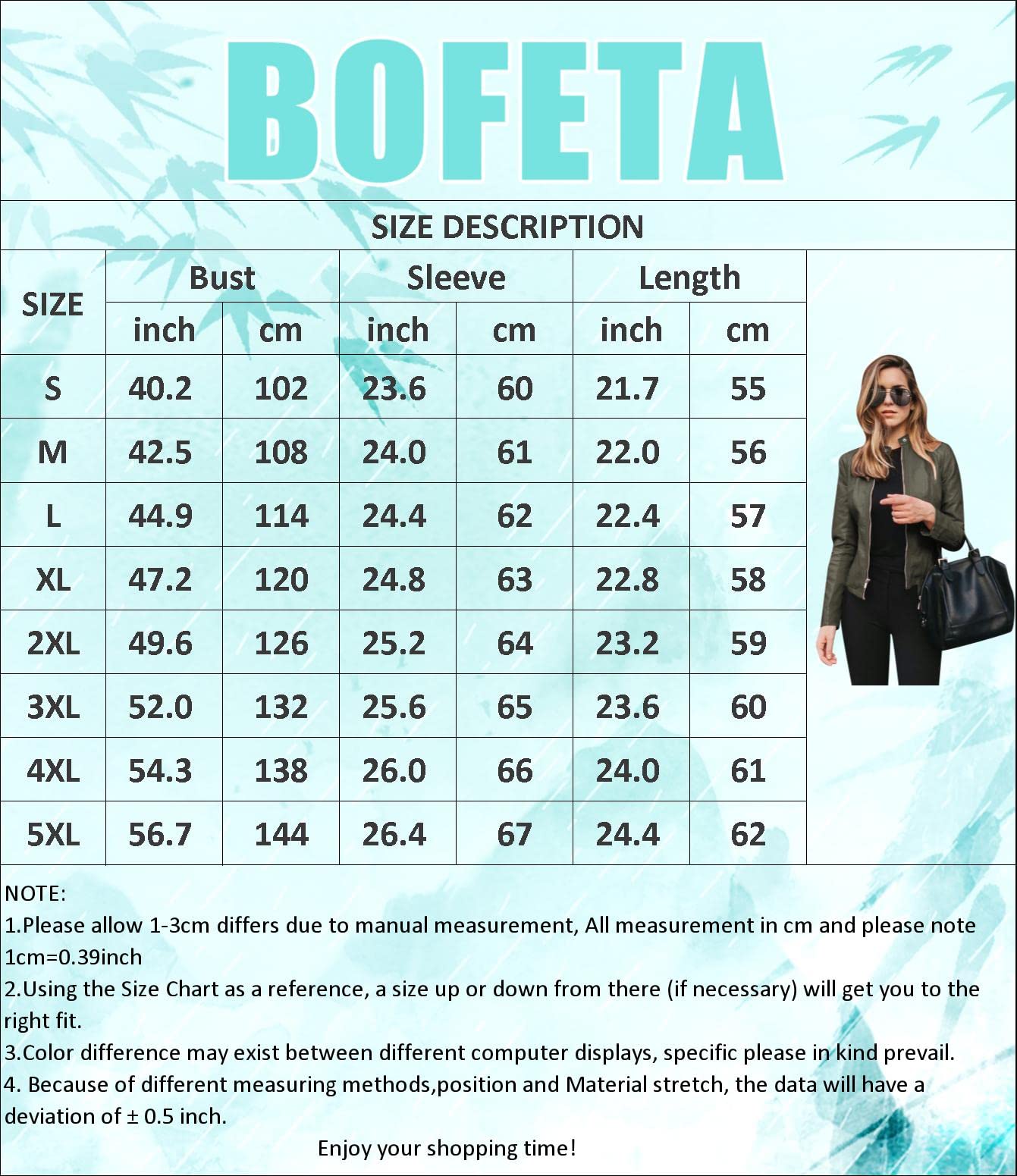 BOFETA Women's Plus Size Casual Jacket Zip Jackets Biker Moto Jacket Casual Coat Green L