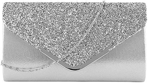 AYKDAS Purses & Totes, Evening Clutches & Crossbody Bags Flash Elegant Clutch, Gold, Silver, Pink (Black) Shiny Handbag (Color : Silver)