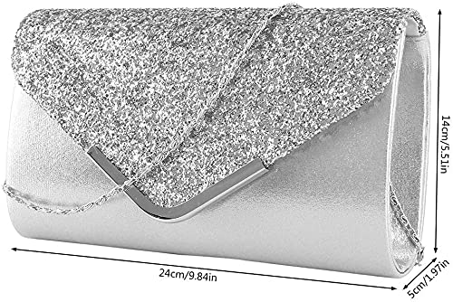 AYKDAS Purses & Totes, Evening Clutches & Crossbody Bags Flash Elegant Clutch, Gold, Silver, Pink (Black) Shiny Handbag (Color : Silver)