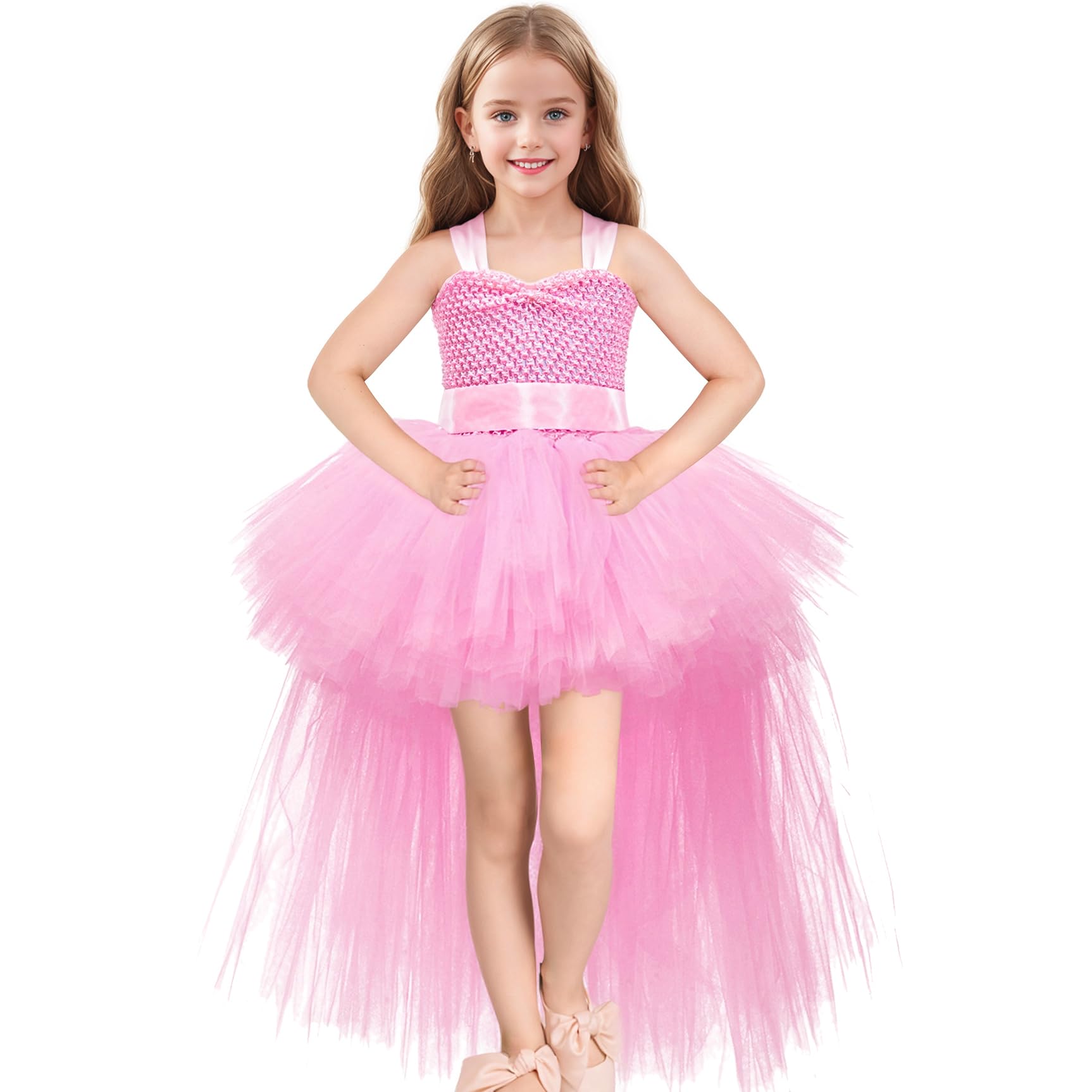 Pink Christmas Tutu Dress for Girls Tulle Dresses Fairy Princess Dress up for Kids Toddler Little Girl Birthday Party Outfit Size 5-6