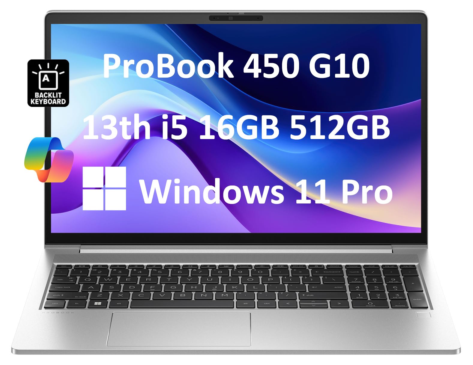 HP ProBook 450 G9 15.6" FHD Business Laptop (12th Gen Intel 10-Core i5-1235U, 16GB RAM, 512GB PCIe SSD) Backlit KB, Webcam, Type-C, RJ-45, HDMI, Wi-Fi 6, Wolf Pro Security Edition, Win 11 Pro - 2023