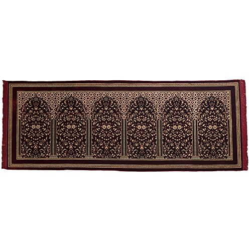 Modefa Turkish Islamic Prayer Rug - Multi Person Janamaz Sajada for Family or Mosque - Large Gathering & Group Praying Carpet - Wide Velvet Praying Mat (6 Person: 43 x 118 in)