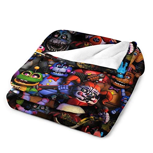 Anime Throw Blanket Cartoon FNAF Bear Printing Ultra-Soft Flannel Blankets Christmas Decor Sofa Nap Quilt for Living Room Couch Bed 60"x50"