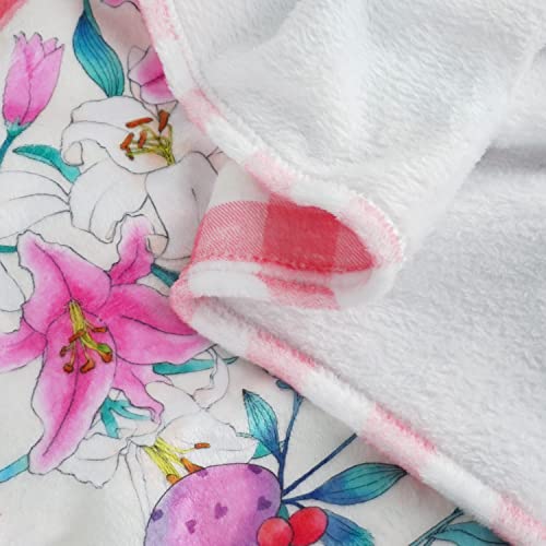 kopudka Easter Throw Blanket Decorations Egg Spring Blankets Rabbit Decor Flannel with Bunny Lilies Wicker Basket Wildflower Throws 50x60 inch