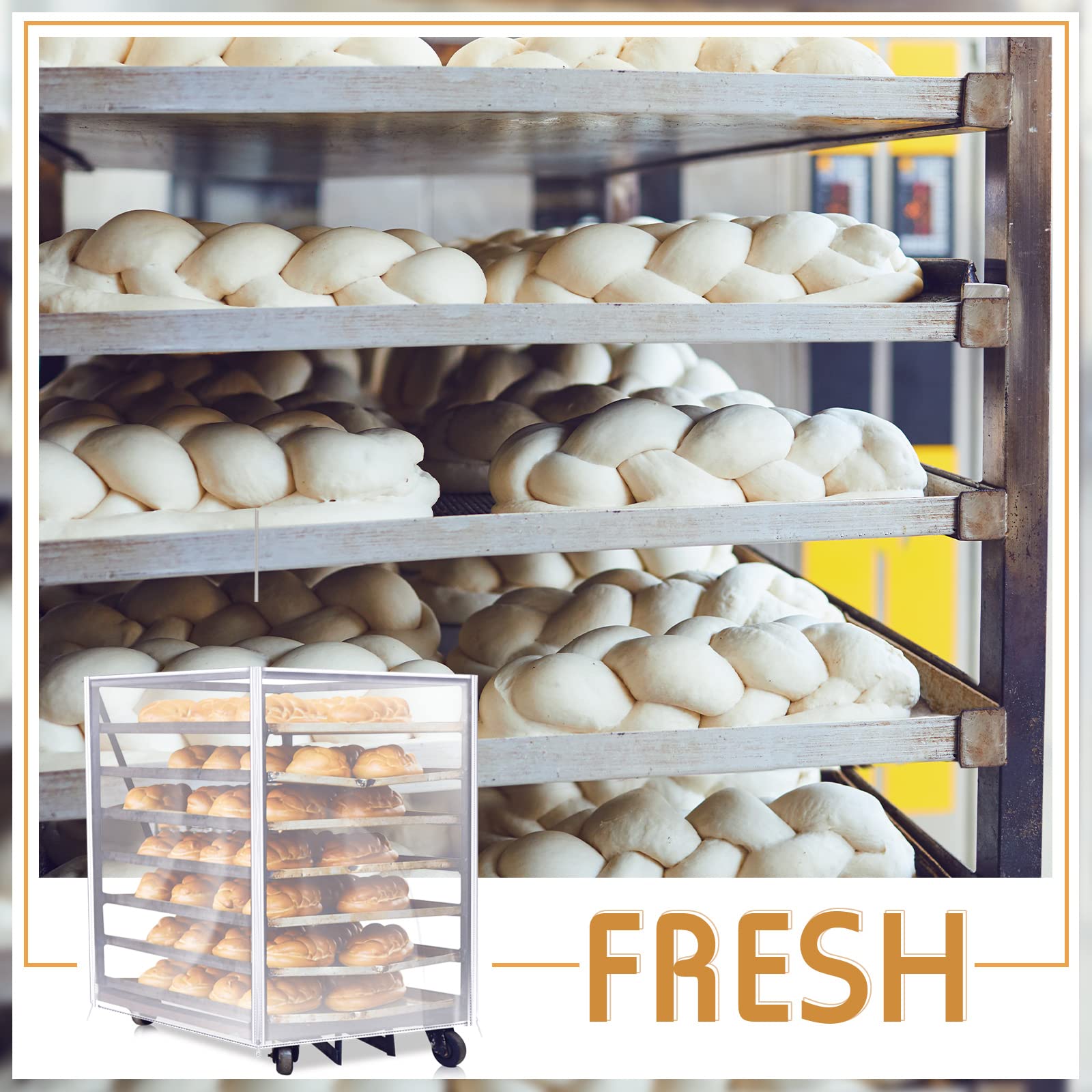 Pan Rack Cover Clear Bun Rack Cover PVC Plastic Bread Rack Cover 28 x 23 x 33 Inch, 10-Tier, Set of 2
