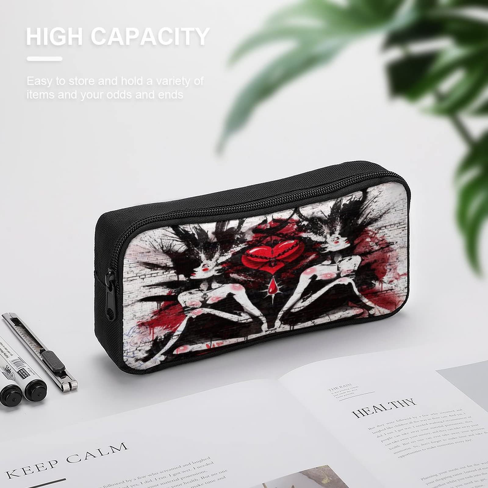 Graffiti on A Brick Wall Two Women Pencil Case Pencil Pouch Coin Pouch Cosmetic Bag Office Stationery Organizer