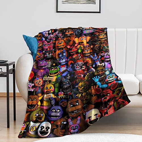 Anime Throw Blanket Cartoon FNAF Bear Printing Ultra-Soft Flannel Blankets Christmas Decor Sofa Nap Quilt for Living Room Couch Bed 60"x50"