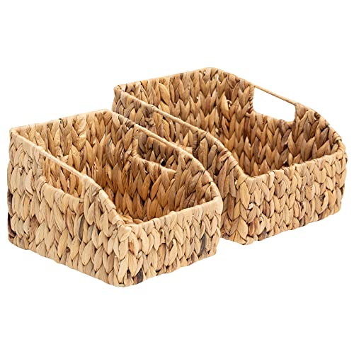 FairyHaus Wicker Baskets 2 Pack 11x9x7" & 9.5x7.5x6.5", Natural Water Hyacinth Wicker Storage Basket for Organizing, Hand-woven Big Wicker Basket with Handles, Large & Small Wicker Baskets Set for Storage Shelves