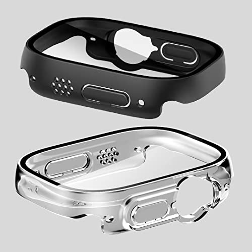 VeveXiao Compatible with Apple Watch Ultra 49mm Screen Protector, iWatch PC Case PET Film All-Around Bumper Protective Cover for iWatch 8 Smartwatch Accessories (Black)