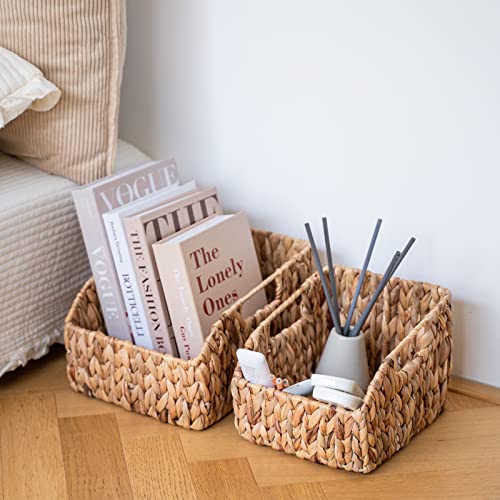 FairyHaus Wicker Baskets 2 Pack 11x9x7" & 9.5x7.5x6.5", Natural Water Hyacinth Wicker Storage Basket for Organizing, Hand-woven Big Wicker Basket with Handles, Large & Small Wicker Baskets Set for Storage Shelves