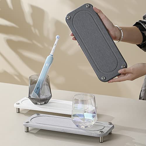 NiuYichee Home Sink Caddy with Grooves, Stainless Steel Feet with Rubber Bottom, Water Absorbing Stone Used for Hand Soaps & Brushes & Toiletries in The Modern Home