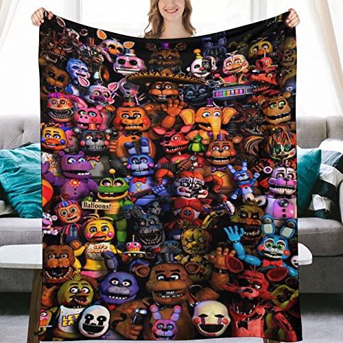 Anime Throw Blanket Cartoon FNAF Bear Printing Ultra-Soft Flannel Blankets Christmas Decor Sofa Nap Quilt for Living Room Couch Bed 60"x50"