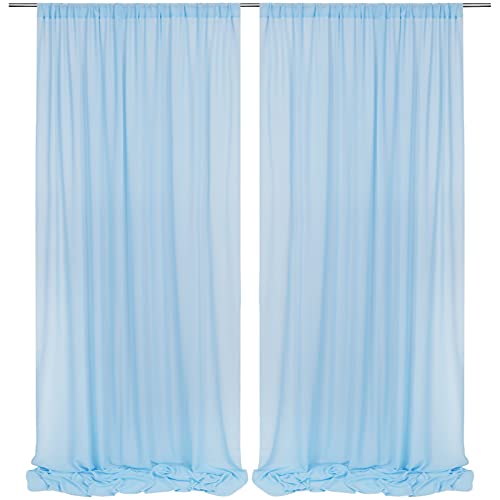 WENMER 5 x 10ft Blue Chiffon Wedding Backdrop Curtain, 2 Panels Wedding Arch Drapes Fabric Background Curtains for Home Wedding Stage Reception Decoration Baby Shower Birthday Party