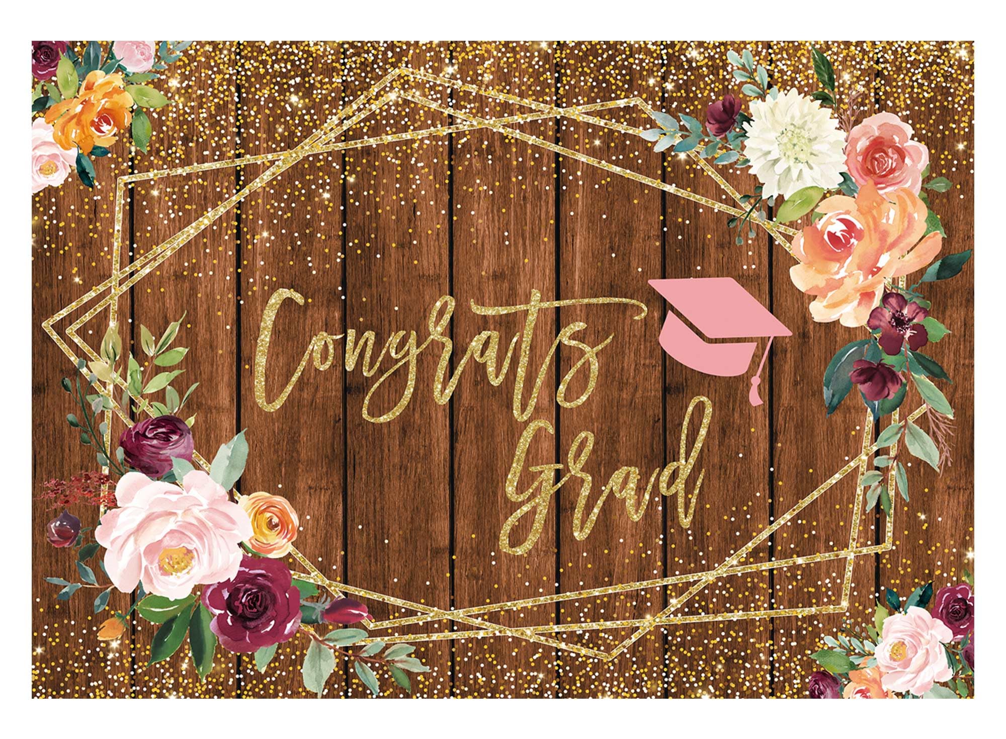 Allenjoy 7x5ft Pink Floral Graduation Backdrop Congrats Grad Flower Wood Board Class of 2023 Banner Background College Prom Party Supplies Decorations Event Decor Banner Portrait Photography Selfie