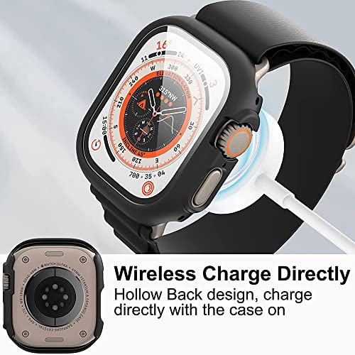 VeveXiao Compatible with Apple Watch Ultra 49mm Screen Protector, iWatch PC Case PET Film All-Around Bumper Protective Cover for iWatch 8 Smartwatch Accessories (Black)