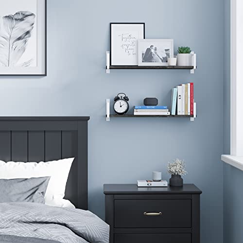 Wallniture Toledo 24" Floating Shelves for Living Room Decor Wall Shelves for Bedroom, Bathroom Organizer & Kitchen Organization Black Bookshelf Set of 2 Wood