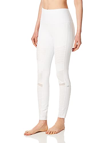 Alo Yoga Women's High Waist Moto Legging, White/White Glossy, Small