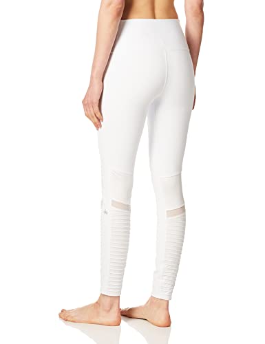 Alo Yoga Women's High Waist Moto Legging, White/White Glossy, Small