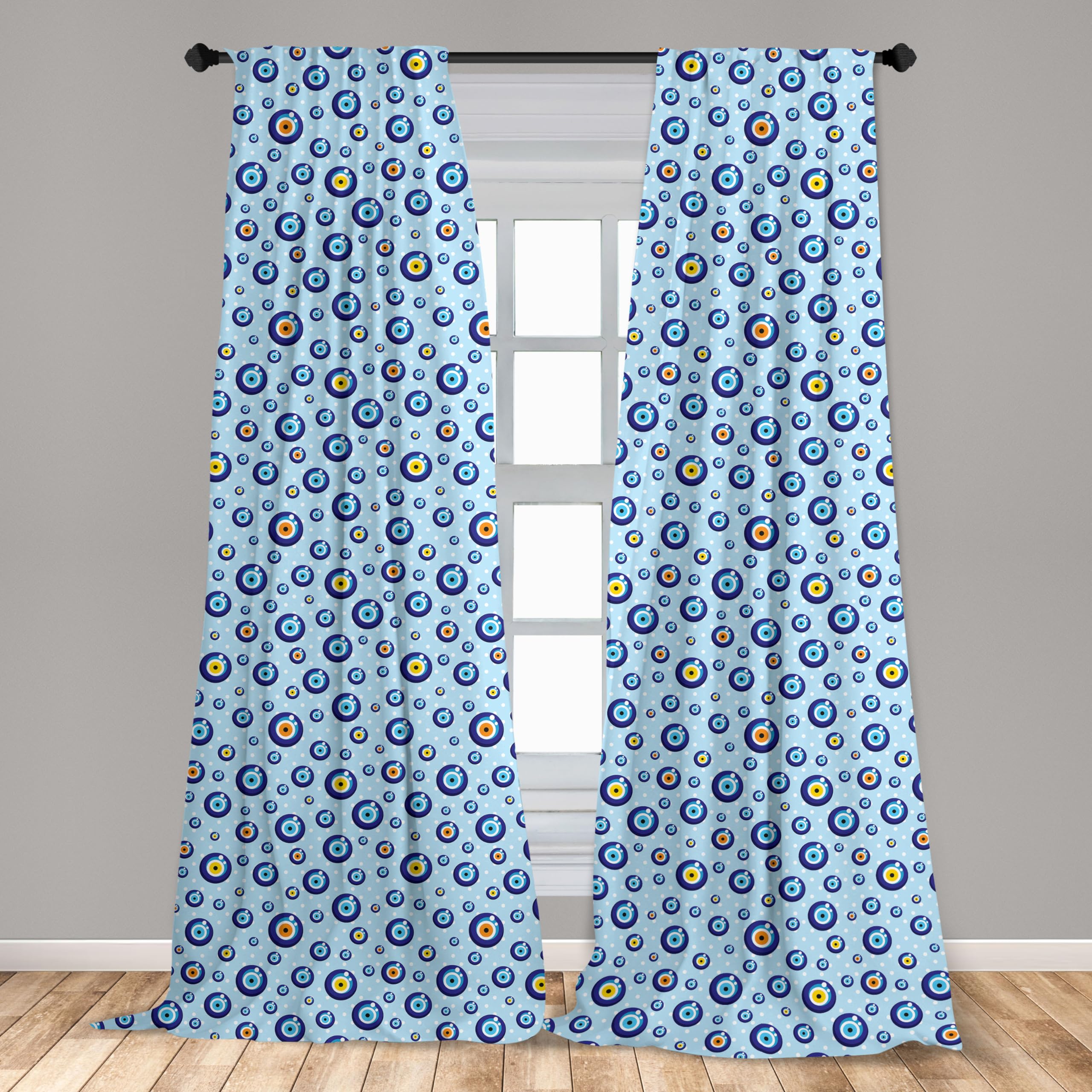 Ambesonne Evil Eye Window Curtains, Traditional Protection on Dotted Backdrop Celebration Theme, Lightweight Decor 2-Panel Set with Rod Pocket, Pair of - 28" x 84", Baby Blue