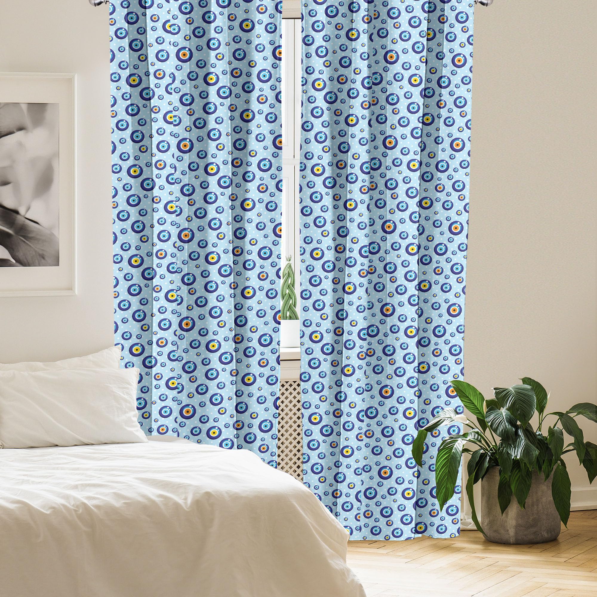 Ambesonne Evil Eye Window Curtains, Traditional Protection on Dotted Backdrop Celebration Theme, Lightweight Decor 2-Panel Set with Rod Pocket, Pair of - 28" x 84", Baby Blue