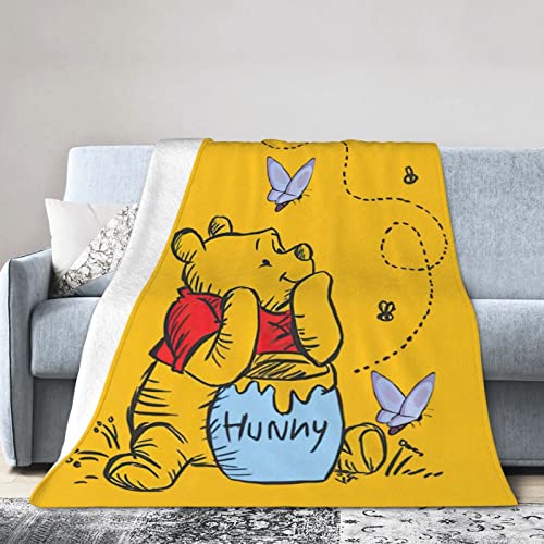 Jvolxui Cute Cartoon Bear Blanket Super Soft Flannel Blanket Luxury Warm Plush Bedding for Sofa Living Room Bedroom, Black1, S 50''x40''