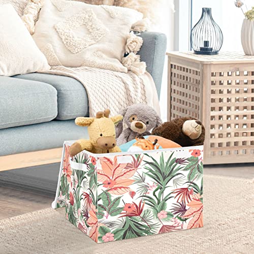 Kigai Palm Flower Storage Basket 16.5x12.6x11.8 In Collapsible Fabric Storage Cubes Organizer Large Storage Bin with Lids and Handles for Shelves Bedroom Closet Office