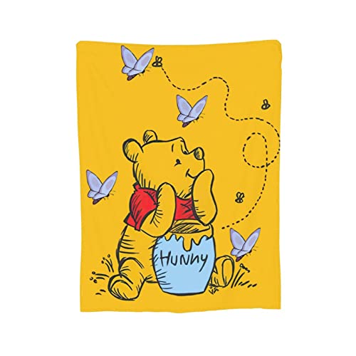 Jvolxui Cute Cartoon Bear Blanket Super Soft Flannel Blanket Luxury Warm Plush Bedding for Sofa Living Room Bedroom, Black1, S 50''x40''