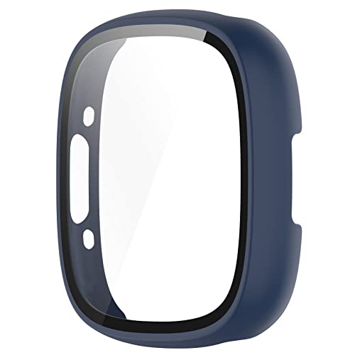 Screen Protector Compatible for Fitbit Versa 4/Sense 2 Watch Case, Tempered Glass Ultra-Thin Full-Coverage Shockproof Bumper (3 Pack A)