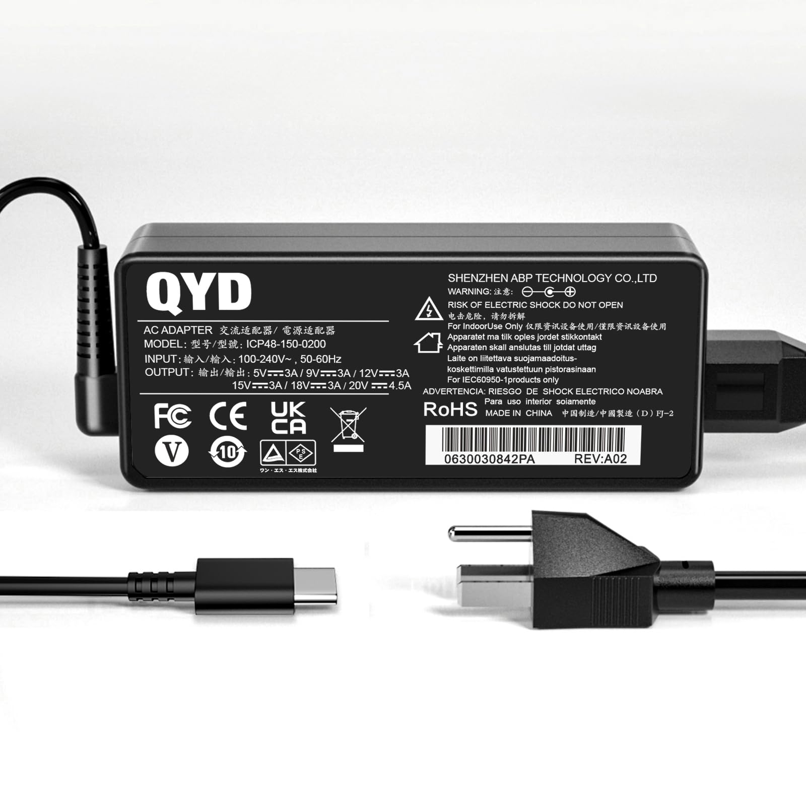 QYD 90W USB C Type C Laptop Charger Compatible with HP Spectre X360 15-BL000 15T-BL000 15-CH000 15T-CH000 EliteBook X360 1040 G8 G7 G6 Envy X360 15-ew0023dx 17-cr0797nr Pavilion Plus 14 Power Adapter