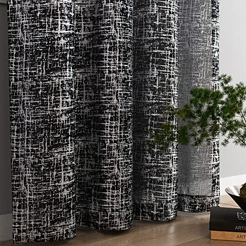 ALIGOGO Black and Silver Curtains 84 inches Long Modern Chic Sparkle Sheer Curtains Geometric Metallic Design Sheer Black Curtains for Living Room Dining Room French Door Backdrop 52 x 84 Inch