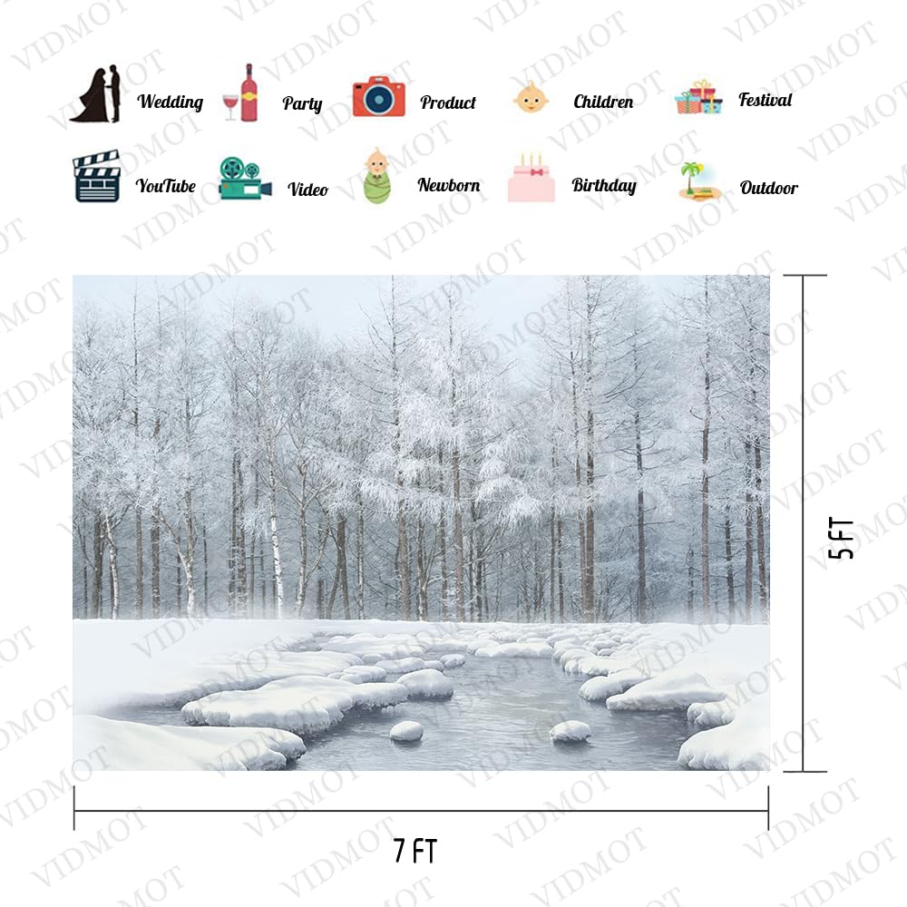 VIDMOT Winter Forest Background 7x5ft Snowy Scene Natural Background for People Artistic Portrait Photo Shooting Cold Ice Snow Wold Backdrop Photography Studio Set Props BJXPVV635