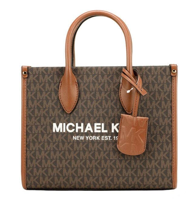 Michael Kors Mirella Small Brown PVC Top Zip Shopper Tote Crossbody Women's Handbag