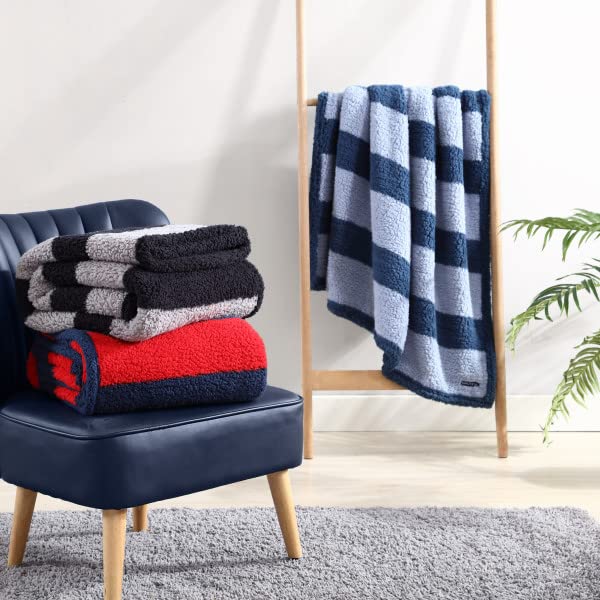 Nautica Throw Blanket Ultra Soft Plush Sherpa Home Décor, All Season Bedding, 50 x 60, Lawndale Blue/Red
