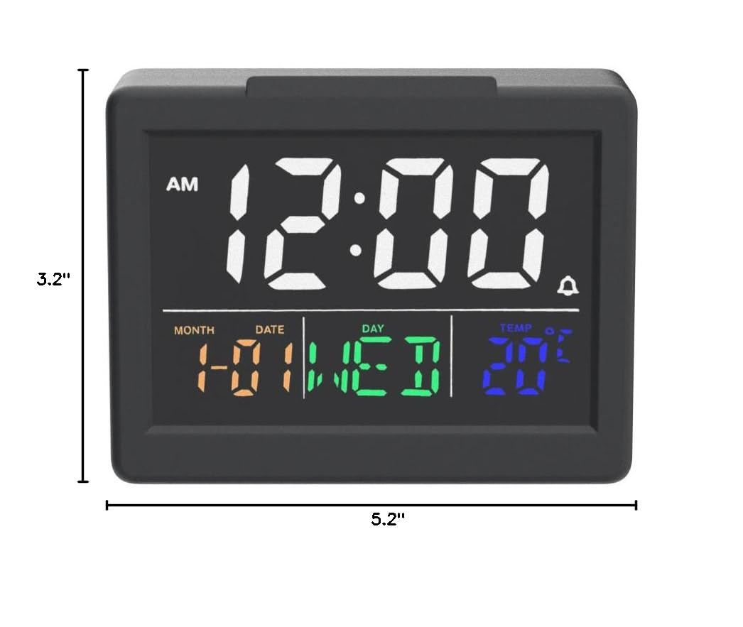 Digital Alarm Clock, with 5.5" Large LED Time Display, Adjustable Alarm Volume, 6 Level Brightness, Alarm Settings, USB Charger, Temperature Detect, Snooze, Clocks for Bedroom, Bedside, Desk, Black
