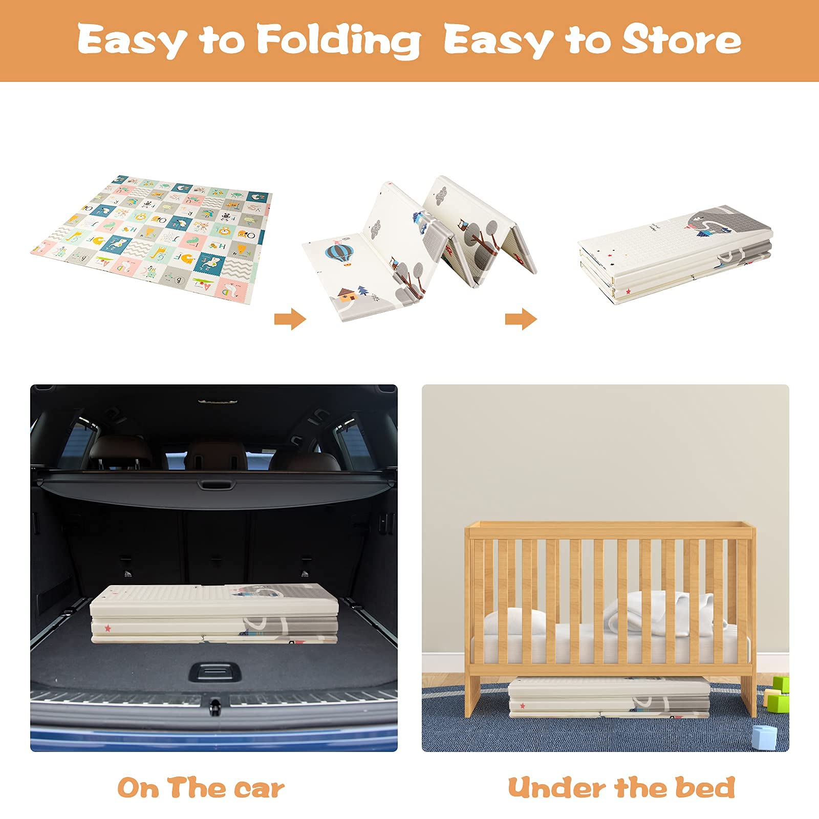 Sensory & Learning Baby Play Mat,Extra Large Baby Crawling mat,Waterproof & Foldable,Reversable Baby Floor Mat (Letter)
