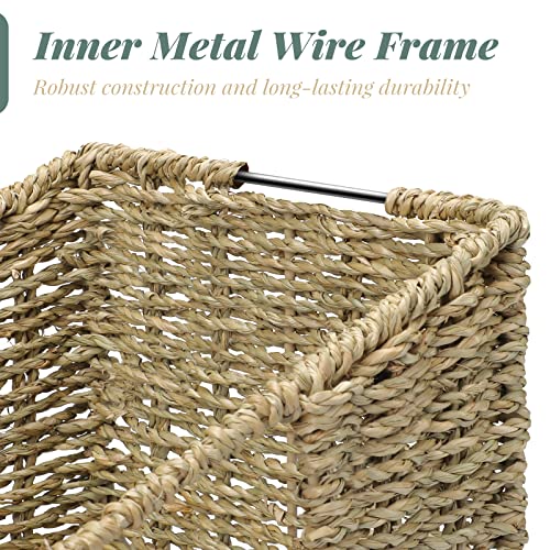 LOVSTORAGE Seagrass Wicker Storage Baskets, Hand-Woven Shelf Baskets with Handles, Nesting Wicker Basket Sets Woven Storage Baskets for Shelves, 3-Pack
