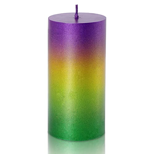 Tuitessine Mardi Gras Pillar Candle 3x6 Inches Unscented Dripless Candle Mardi Gras Party Table Decorations New Orleans Masquerade Party Supplies Metallic Purple Gold Green - 1 Pack