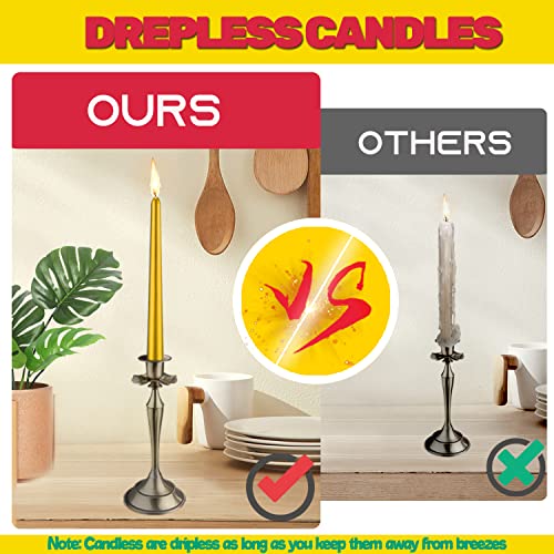 Taper Candles Gold - Set of 4, 10 Inch Tall Unscented Dripless Candles with Cotton Wicks Perfect for Dinner, Party, Wedding or Farmhouse Decor-7/8 Base (Gold)