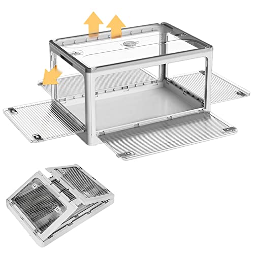 WYZworks 3 Pack Collapsible Storage Boxes with 5 sides Opening - Foldable Stackable Plastic Storage Box Tote w/Wheels Designed for Clothing, Snack Pantry, Toys, Side Latching Locks - 42L - White