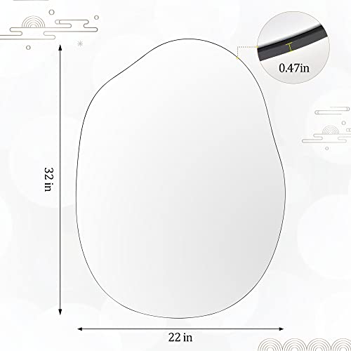 HARRITPURE Irregular Wall Mirror 22"x32" Black Asymmetrical Bathroom Mirror Wood Framed Modern Decorative Vanity Mirrors for Bedroom Living Room Entryway