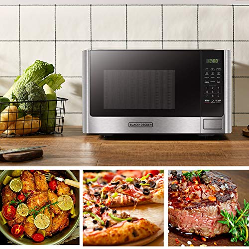 Frigidaire EFR753-PLATINUM EFR753, 2 Door Apartment Size Refrigerator with Freezer, Silver & BLACK+DECKER Digital Microwave Oven with Turntable Push-Button Door, 0.9 Cu Ft