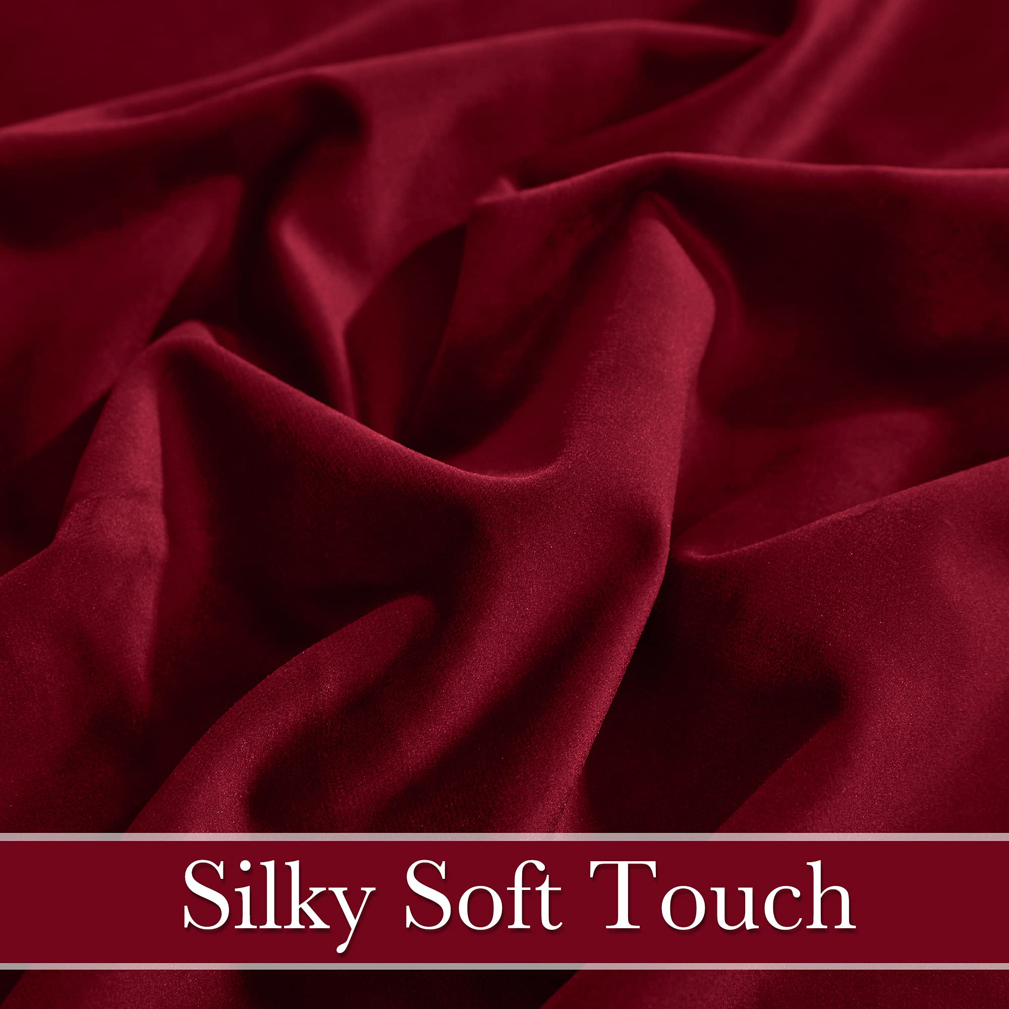 RYB Home Velvet Curtains for Bedroom - Light & Heat Block Back Tabs Window Treatment Energy Efficient Privacy Protection Drapes for Party Backdrop,Film Room, Ruby Red, W52 x L96 inches, 2 Panels