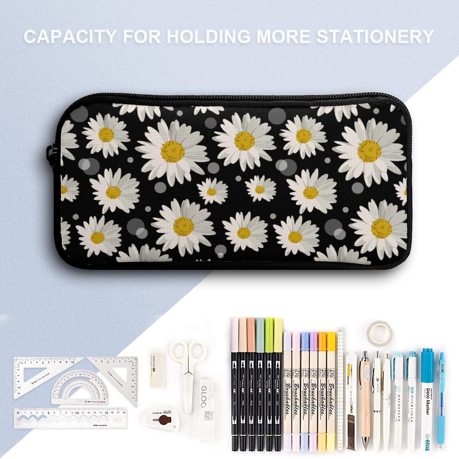 White Daisies Pencil Case Pencil Pouch Coin Pouch Cosmetic Bag Office Stationery Organizer
